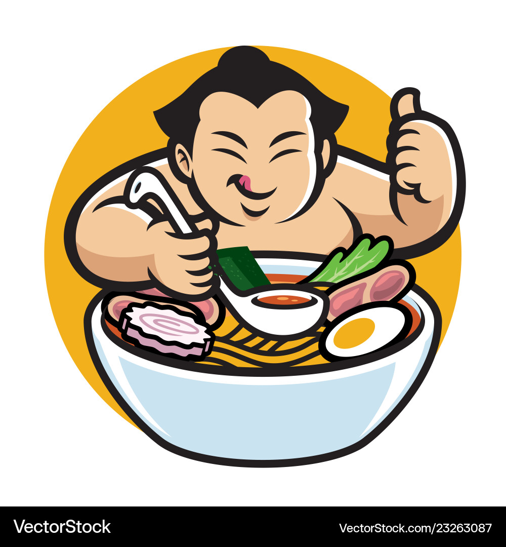 Sumo with cartoon style eating ramen Royalty Free Vector