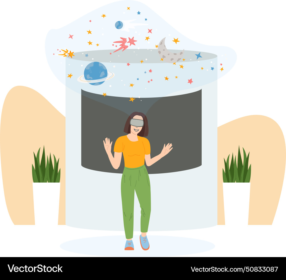 Vr exhibition visitor background Royalty Free Vector Image