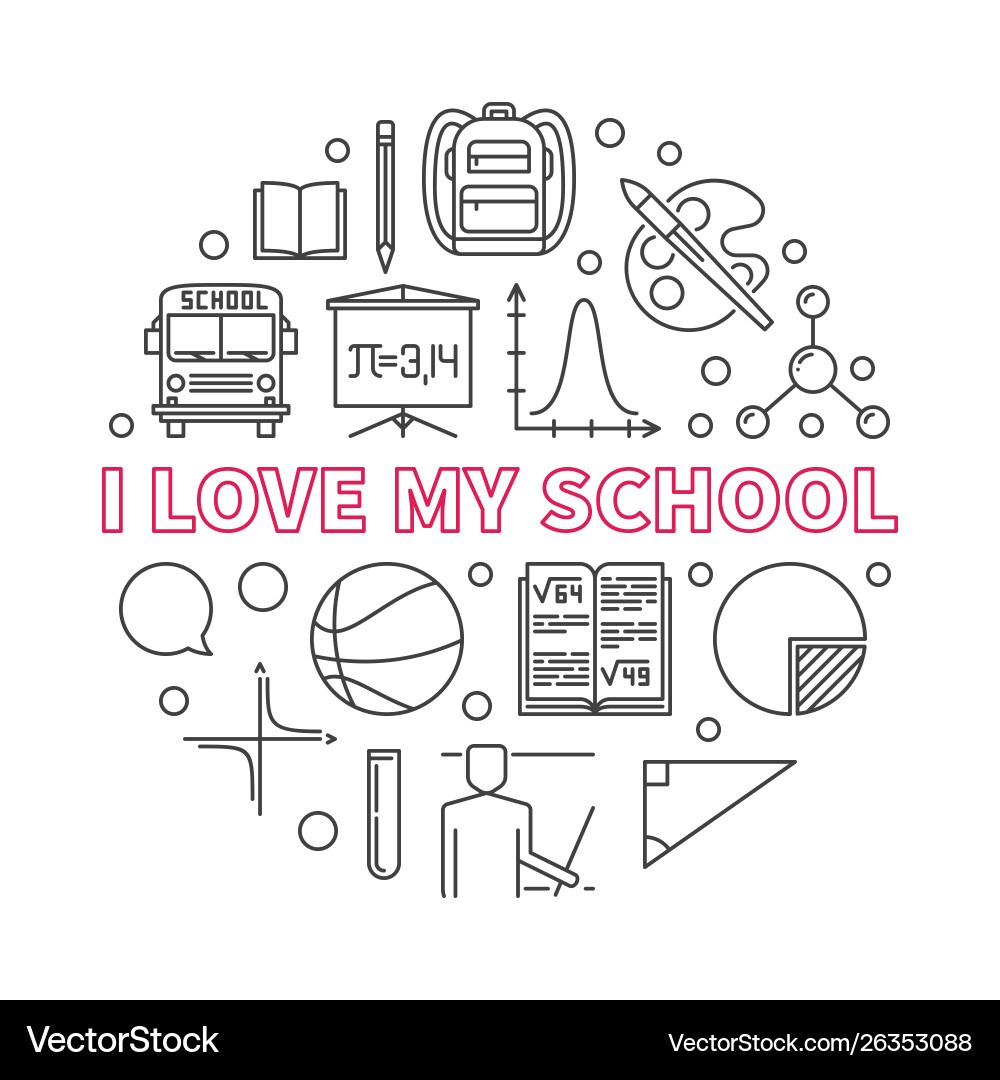 I love my school concept round linear Royalty Free Vector