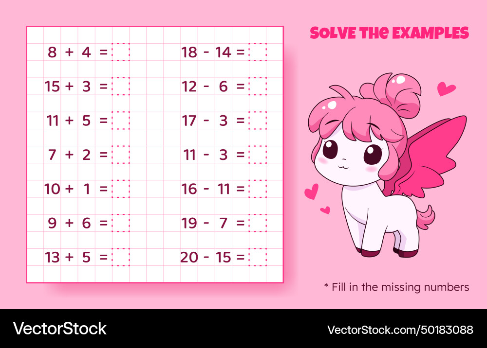 Math game for kids addition and subtraction Vector Image