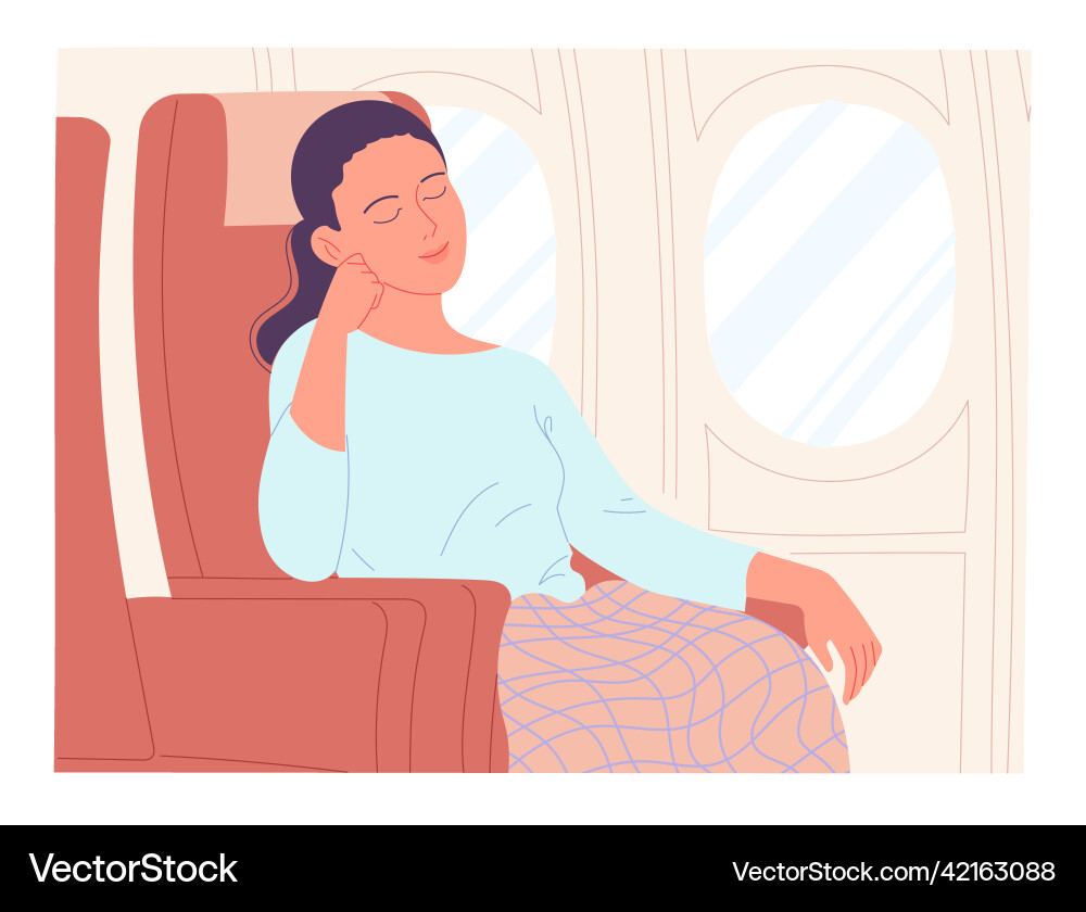 Woman sleeping on an aircraft during flight Vector Image
