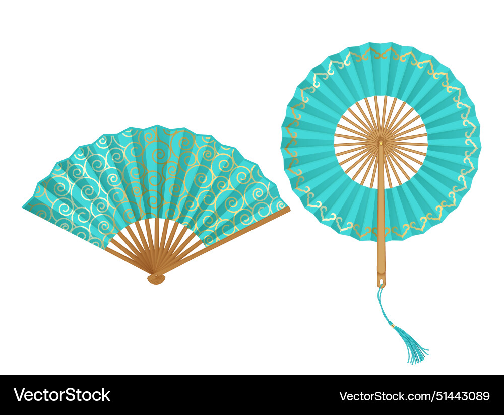 Oriental fans with golden patterns Royalty Free Vector Image