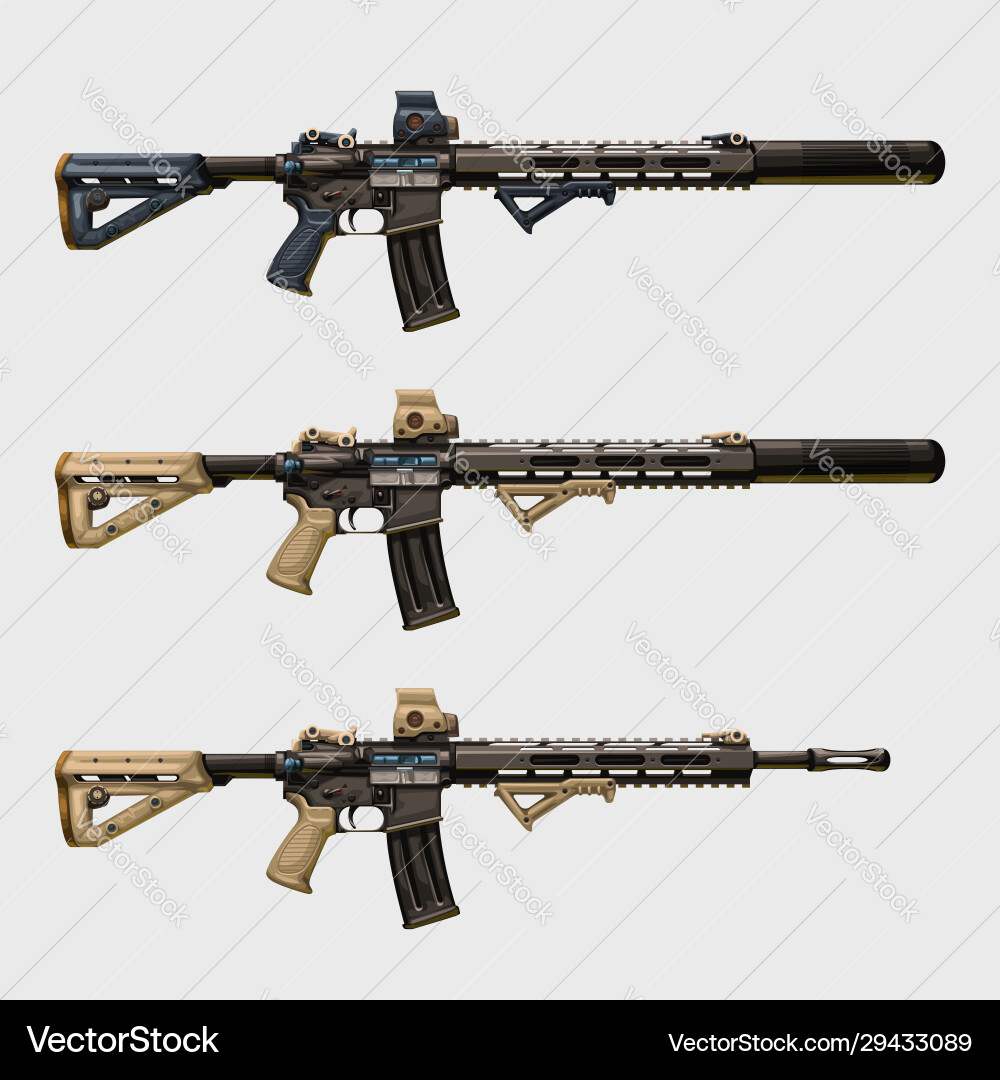Realistic modern assault rifles set Royalty Free Vector