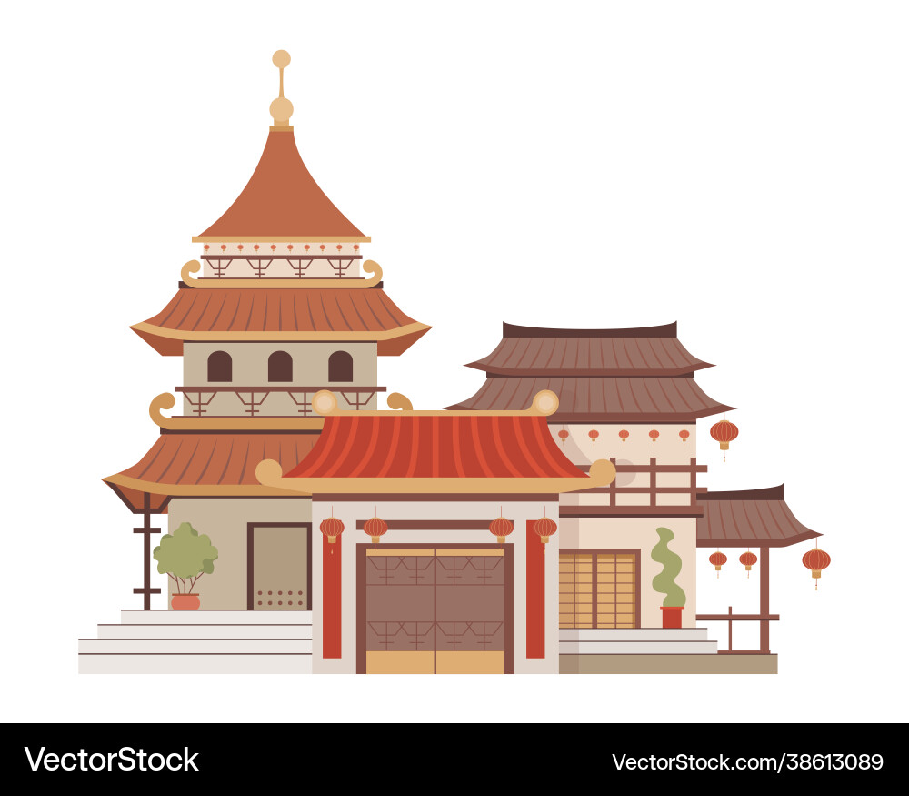 Traditional chinese architecture flat Royalty Free Vector