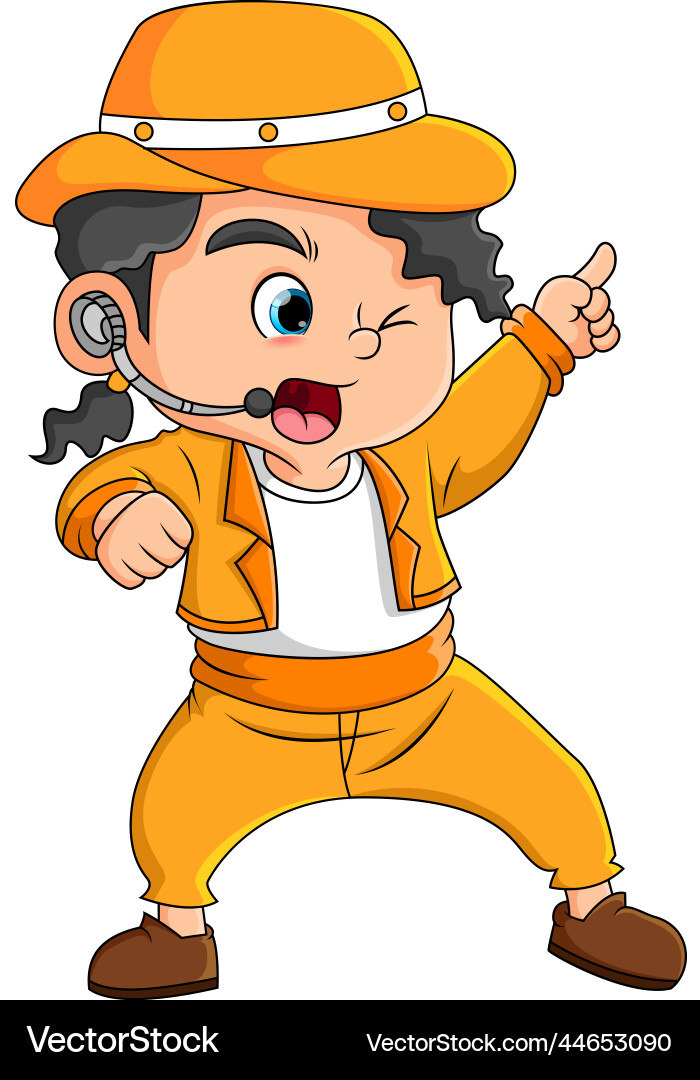 Boy is performing a song while singing like Vector Image