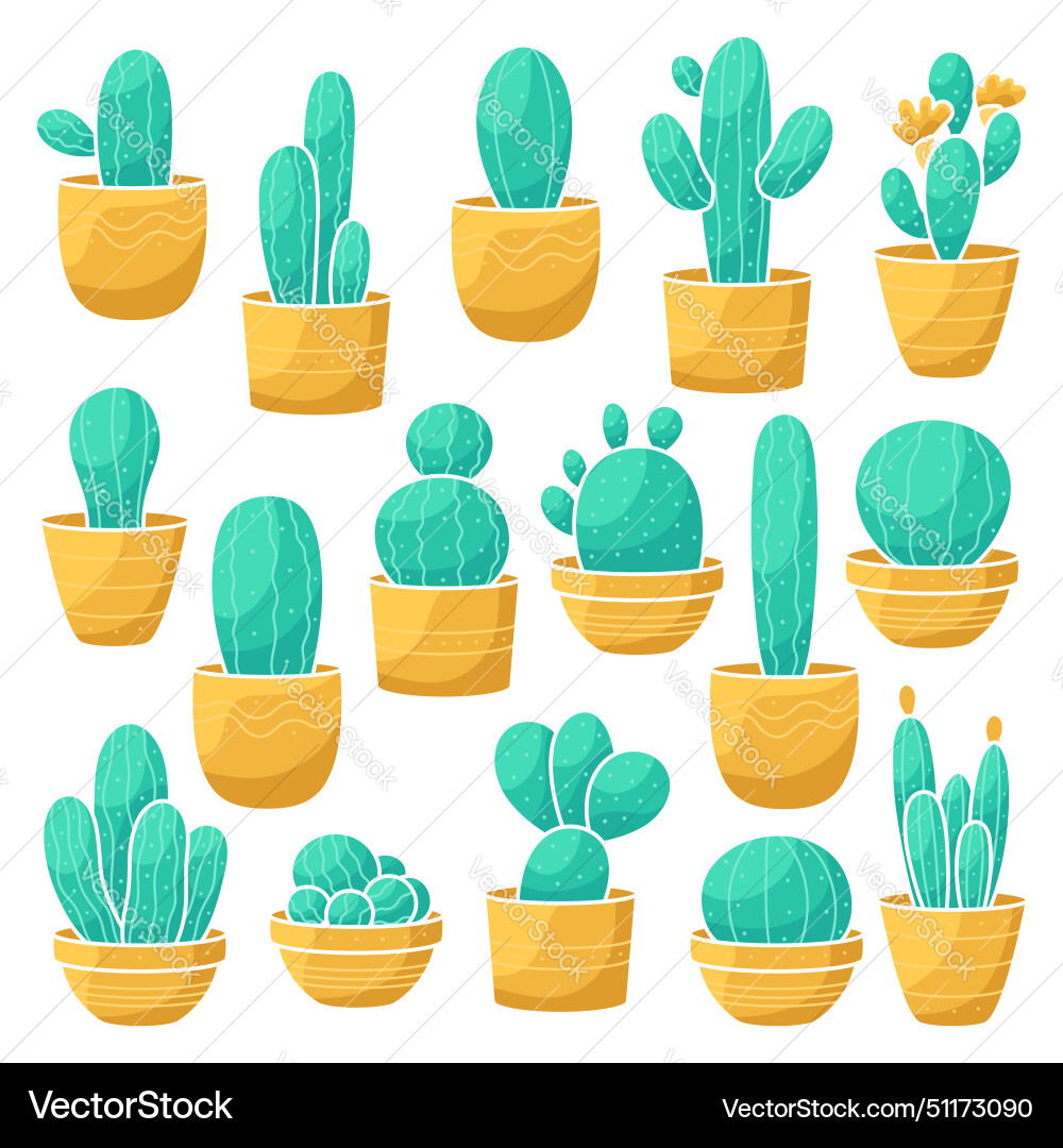 Cactus set a collection of cute minimalist flat Vector Image