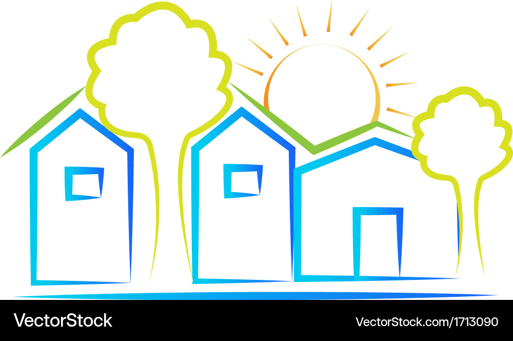 Houses tree and sun logo Royalty Free Vector Image