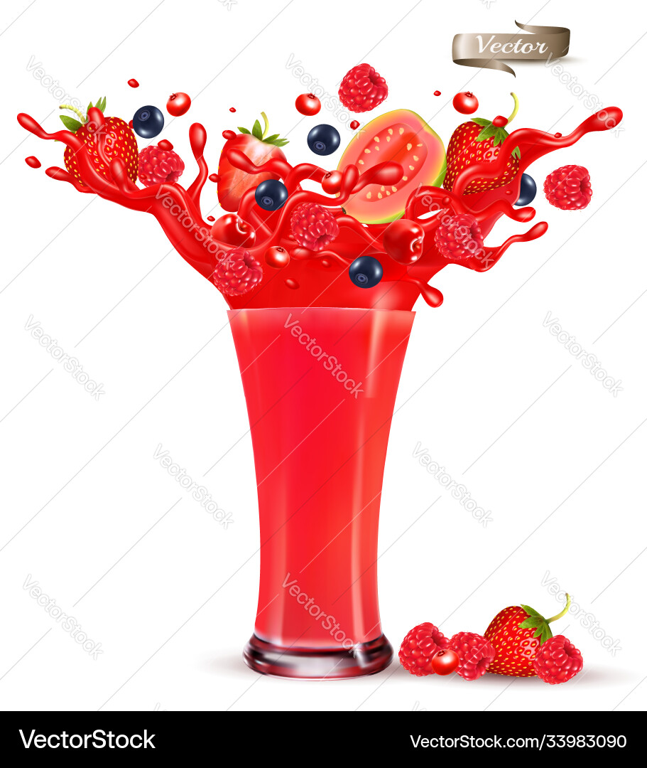 Red berry juice splash whole and sliced Royalty Free Vector