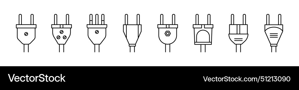 Set of electric plug line shapes thin design Vector Image