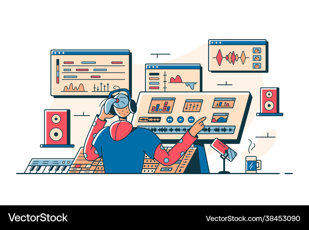 Sound engineer modern workplace Royalty Free Vector Image