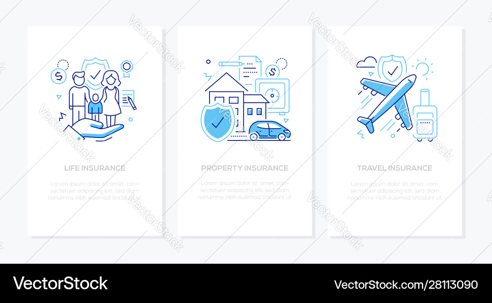 Types insurance - line design style banners set Vector Image