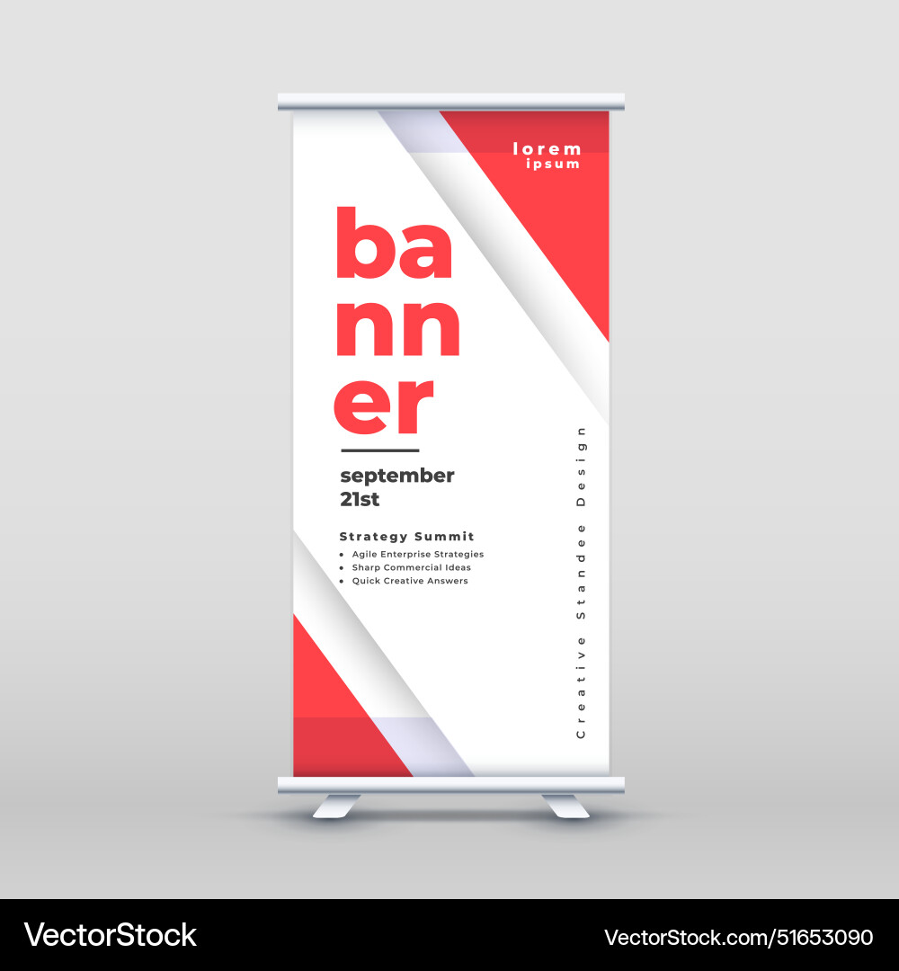 White and red roll up standee cover banner Vector Image
