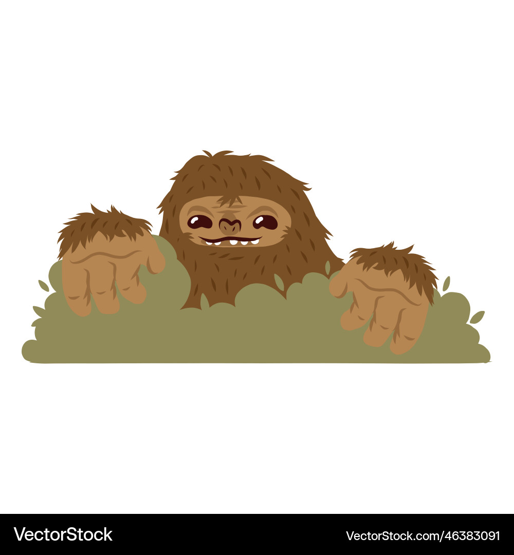 Bigfoot hiding cartoon Royalty Free Vector Image