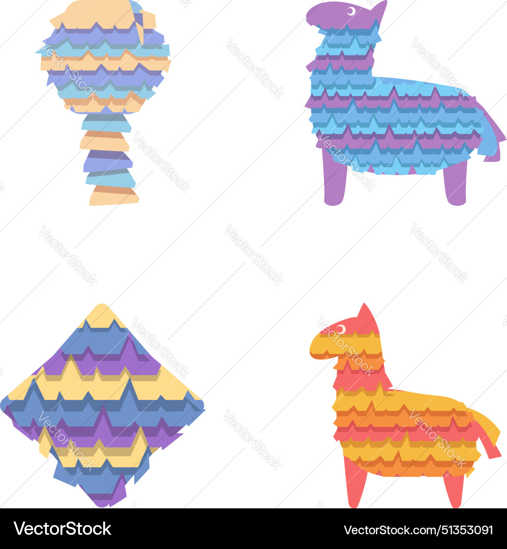 Pinata icons set cartoon colored mexican Vector Image