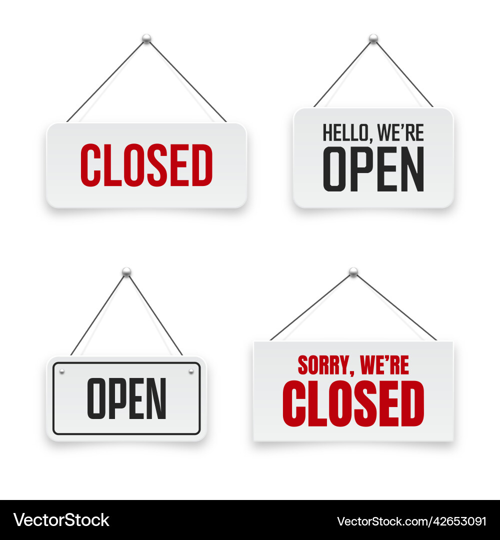 Realistic open or closed hanging signboards Vector Image