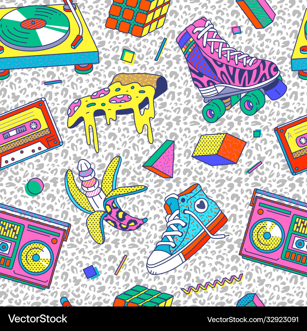 Retro Memphis Pattern - Neon & Bold Royalty Free Vector
