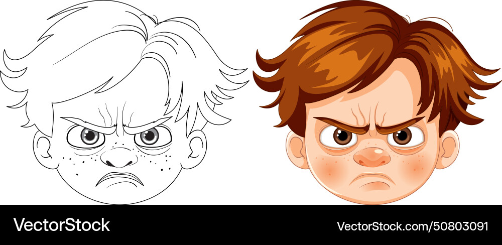 Two cartoon faces showing anger and frustration Vector Image