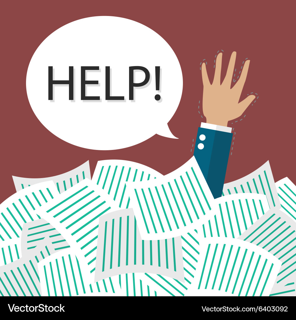 Businessman need help under a lot of documents Vector Image