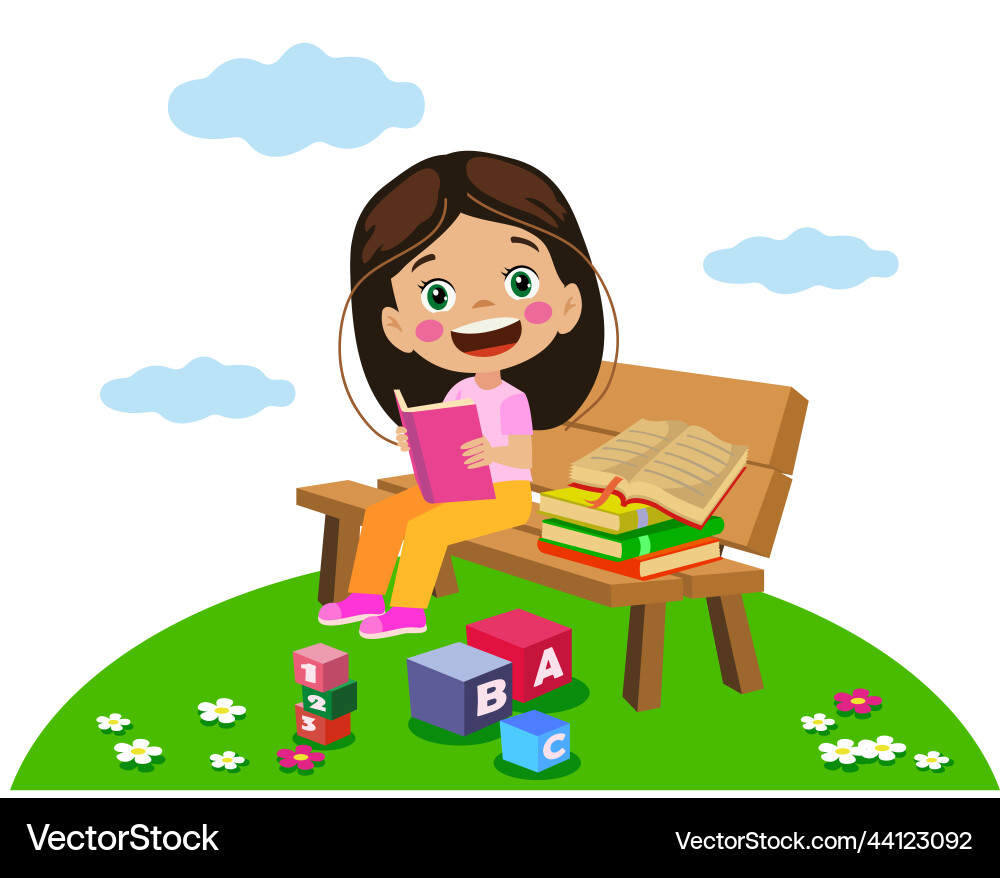Cute happy kids reading book Royalty Free Vector Image