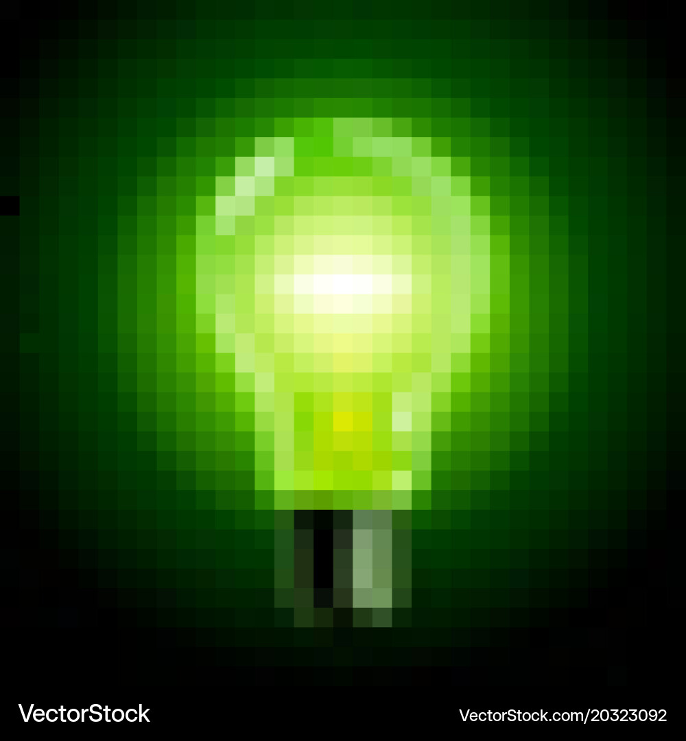 Green light bulb pixel art on black Royalty Free Vector