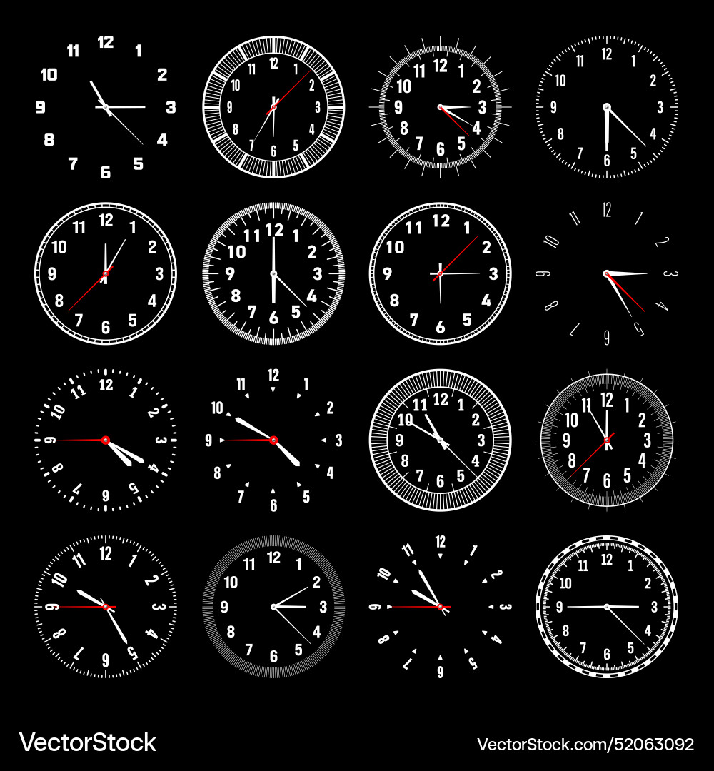 Mechanical clock faces with hands bezel watch Vector Image