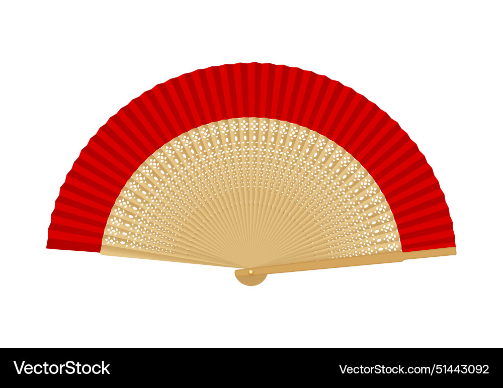 Red asian fan with tassel realistic Royalty Free Vector