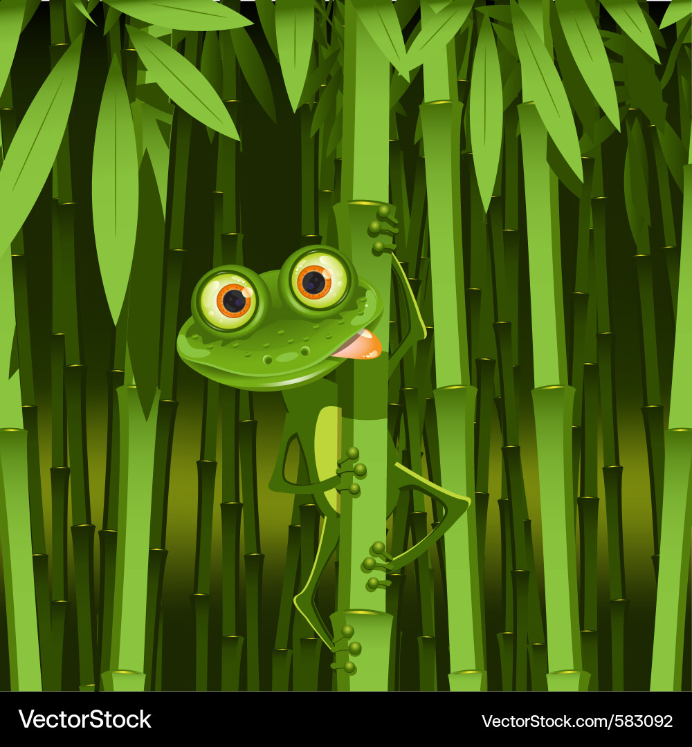 Smiling Frog on Bamboo Royalty Free Vector Image