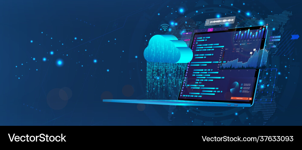 Laptop with programming code on screen Royalty Free Vector