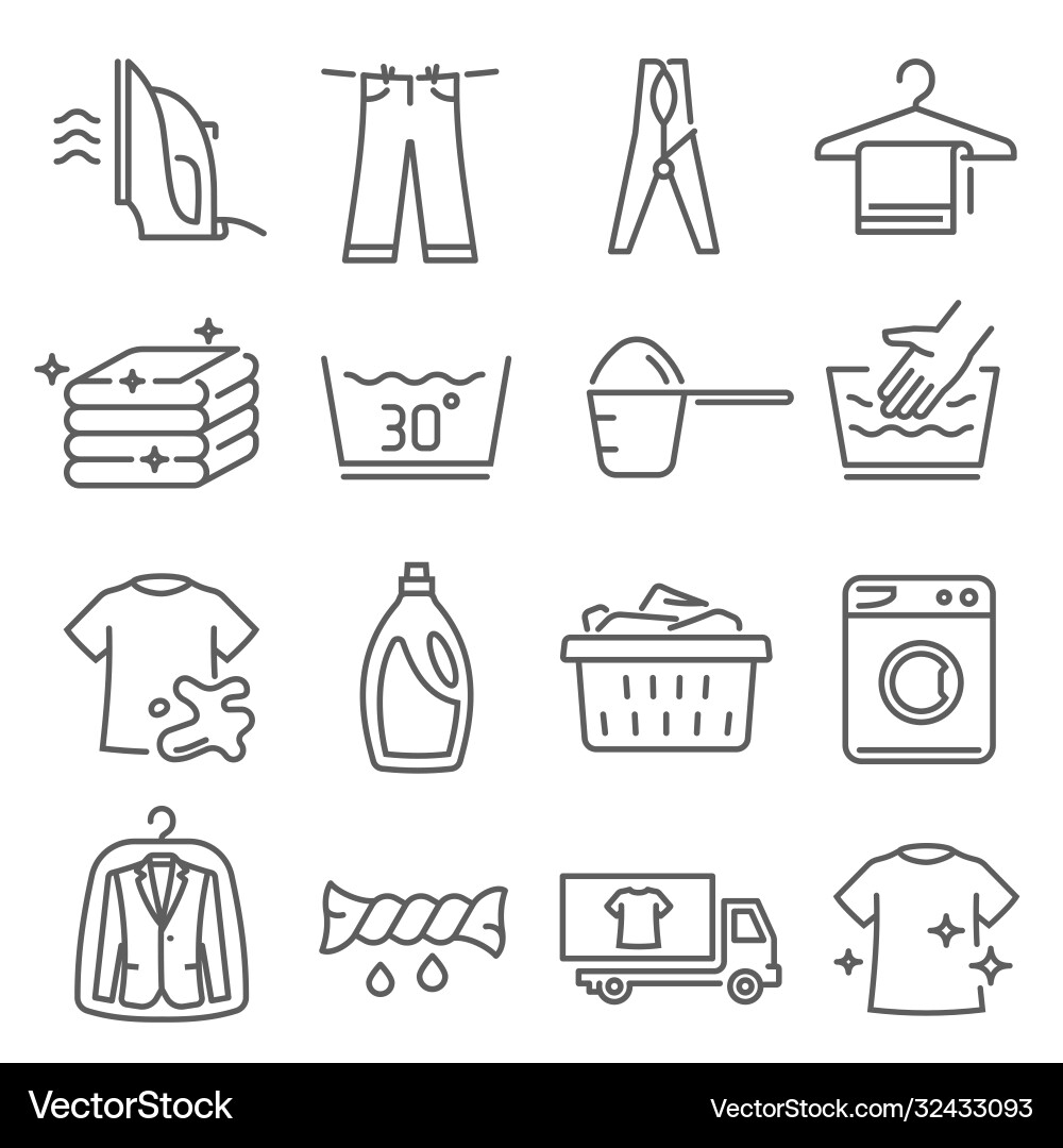 Laundry & Dry Cleaning Icons - Thin Line Vector Image