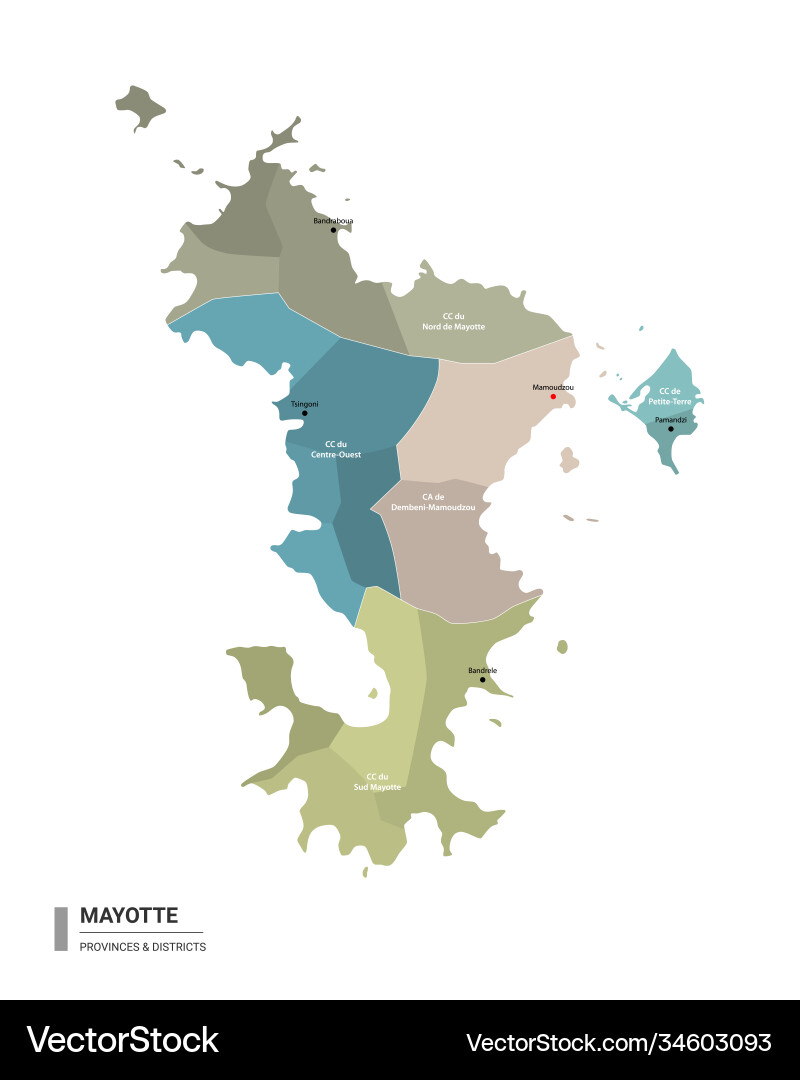 Mayotte higt detailed map with subdivisions Vector Image