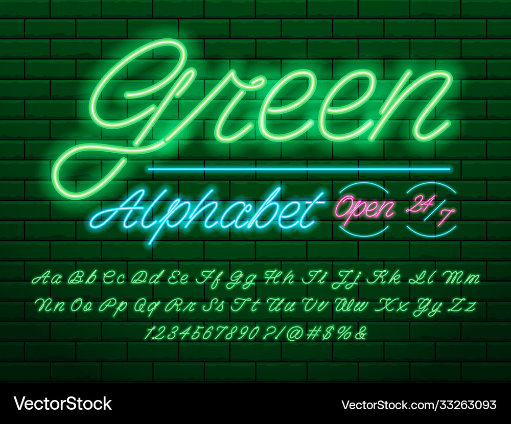 Neon font green Royalty Free Vector Image - VectorStock