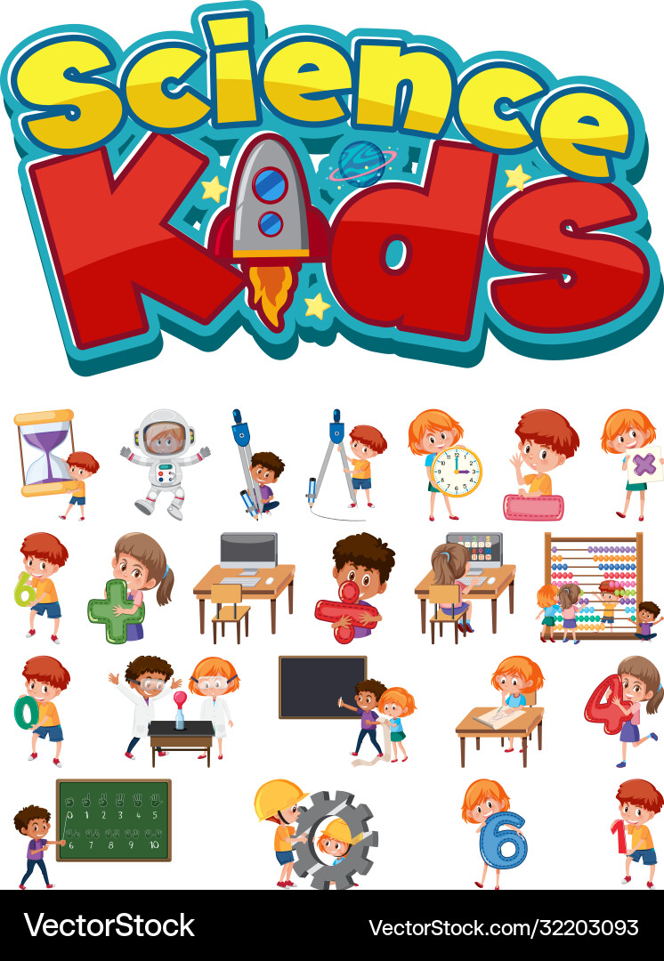 Science kids logo and set children Royalty Free Vector Image