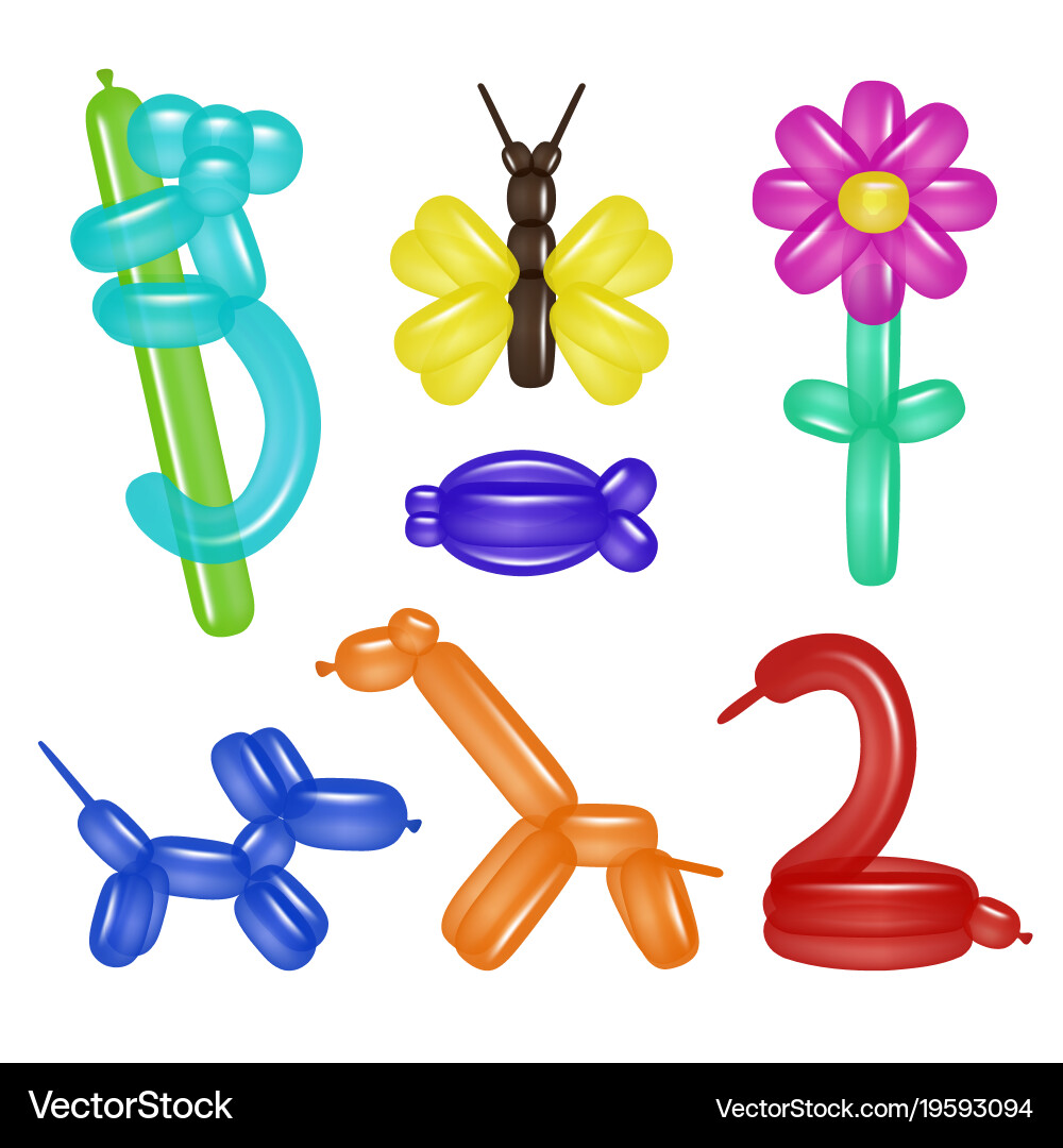 Balloon animals and flower set Royalty Free Vector Image