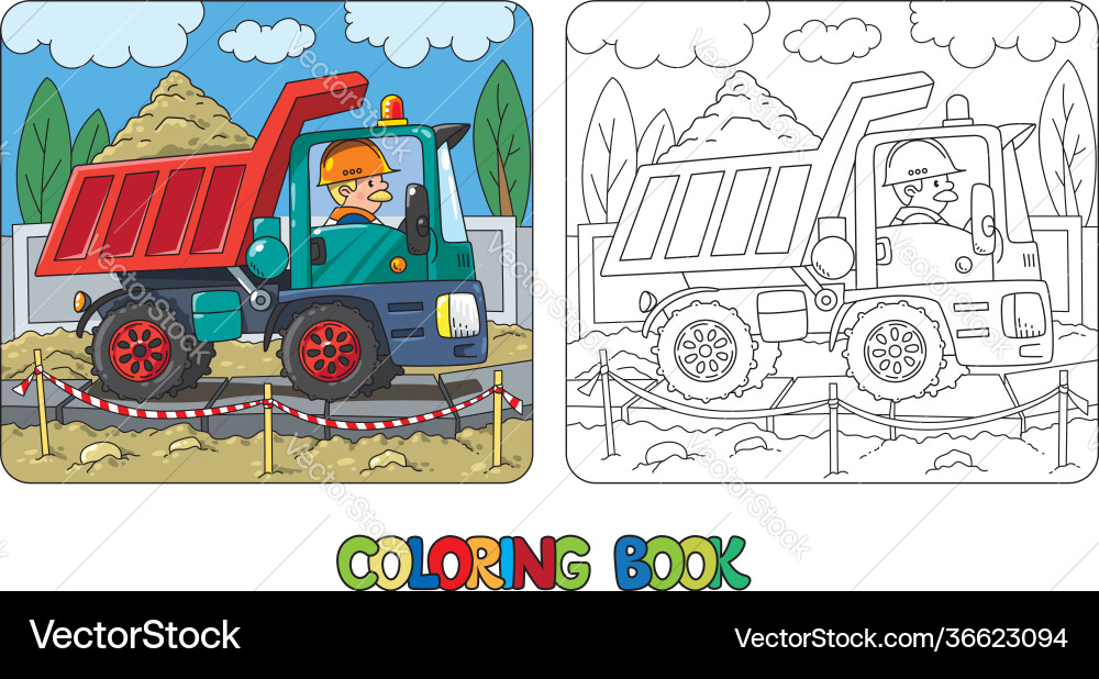 Construction Dump Truck Coloring Page Royalty Free Vector
