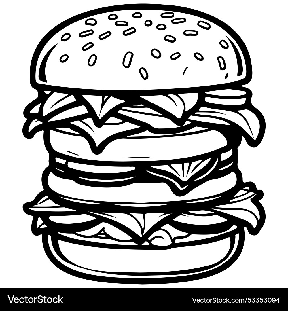 Ink cartoon burger black hand drawn line Vector Image