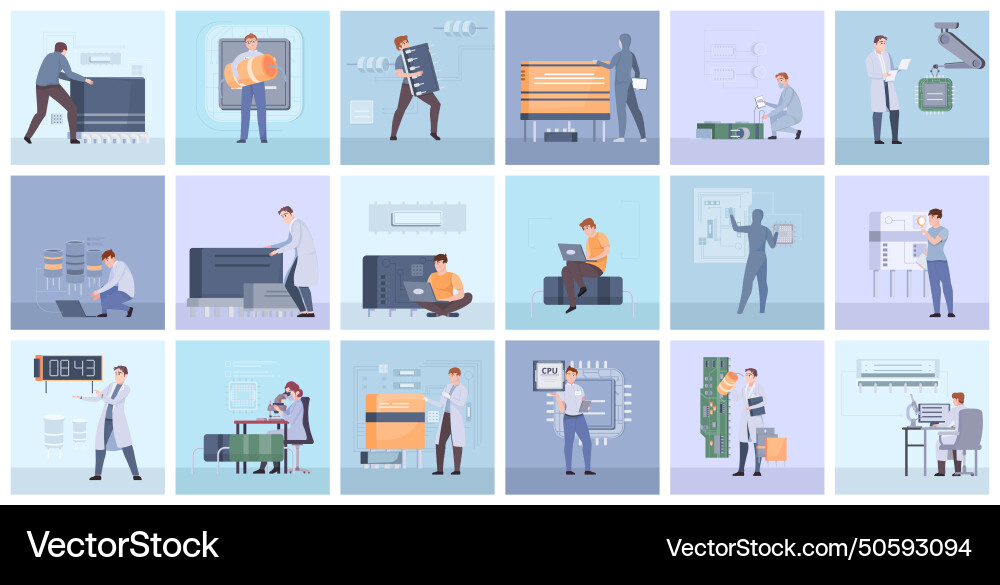 Micro chips square set Royalty Free Vector Image