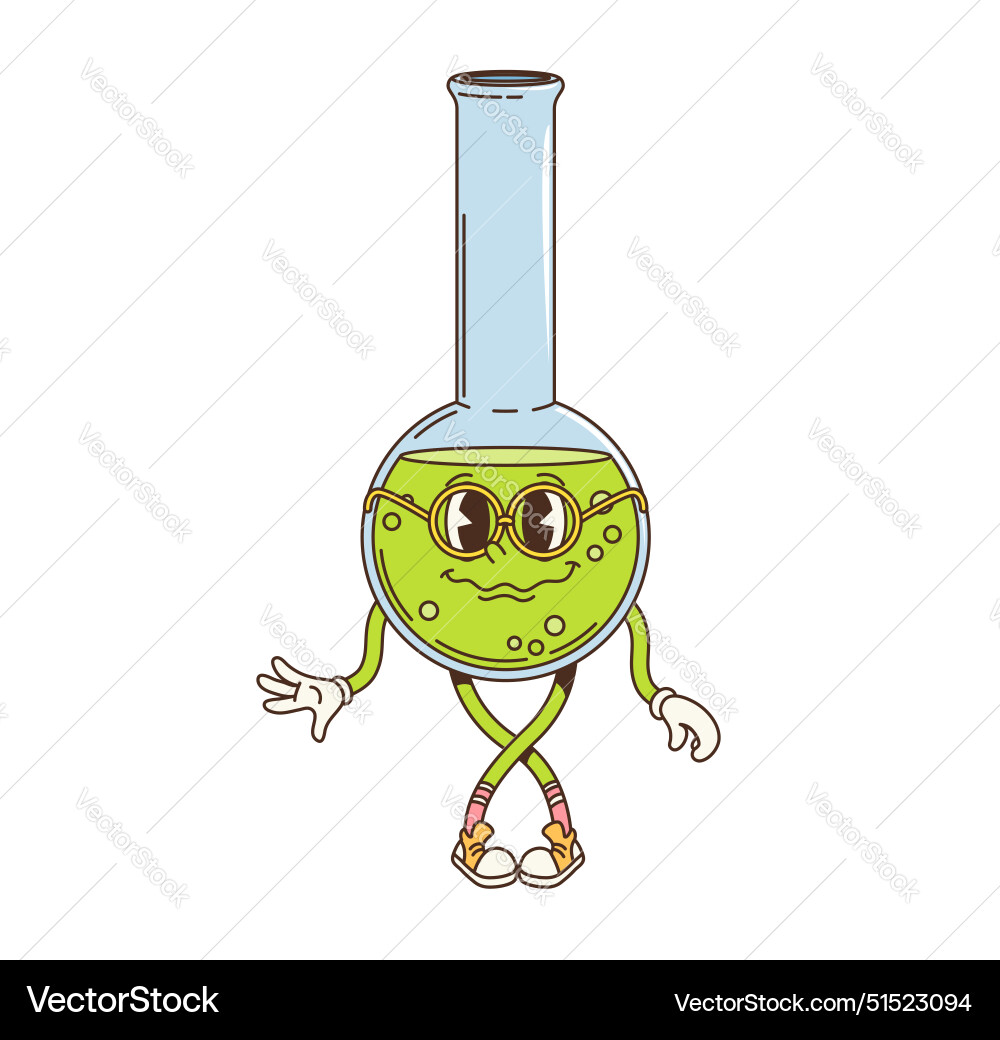 Retro groovy chemical flask character fun science Vector Image