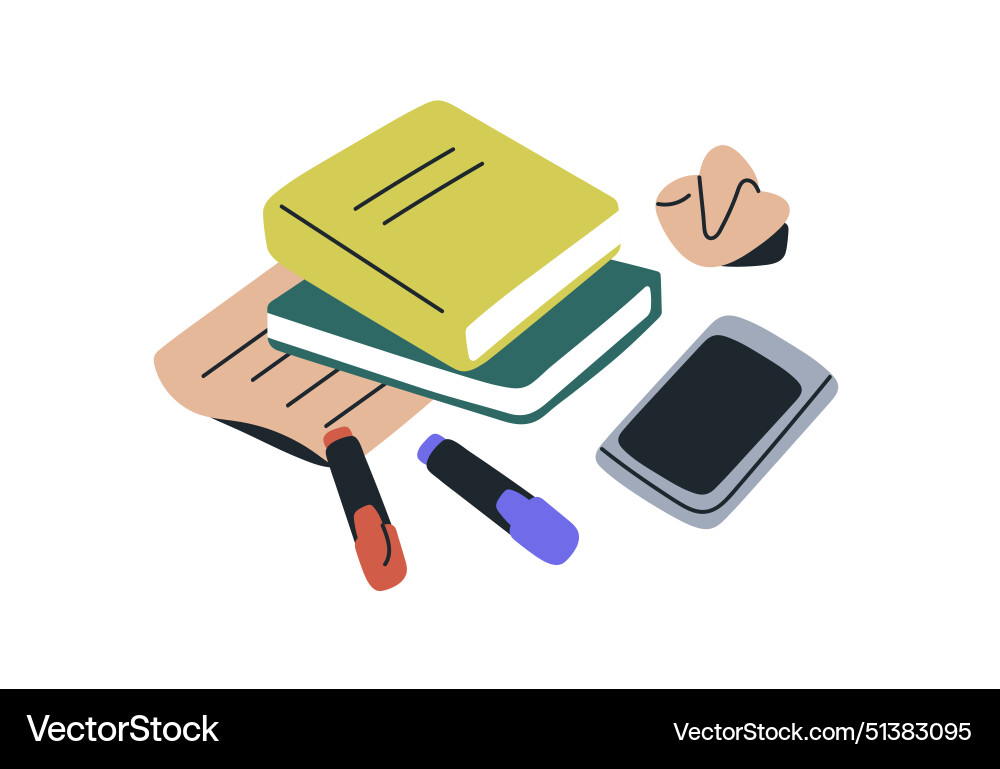Book notebook crumpled paper and mobile phone Vector Image