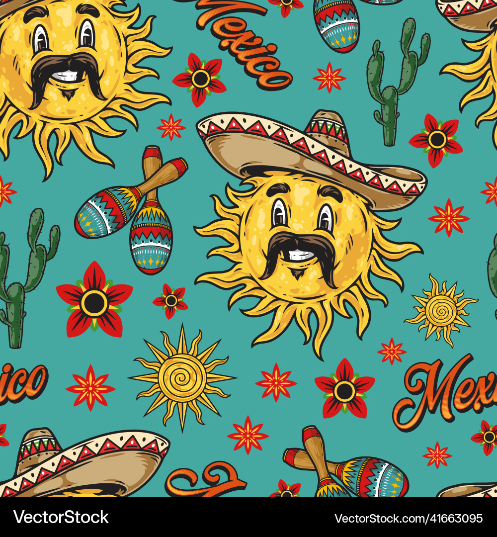 Funny mexican sun seamless pattern Royalty Free Vector Image