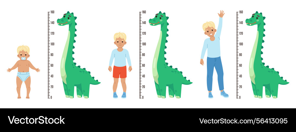 Kid measure height funny boy gradually growing Vector Image