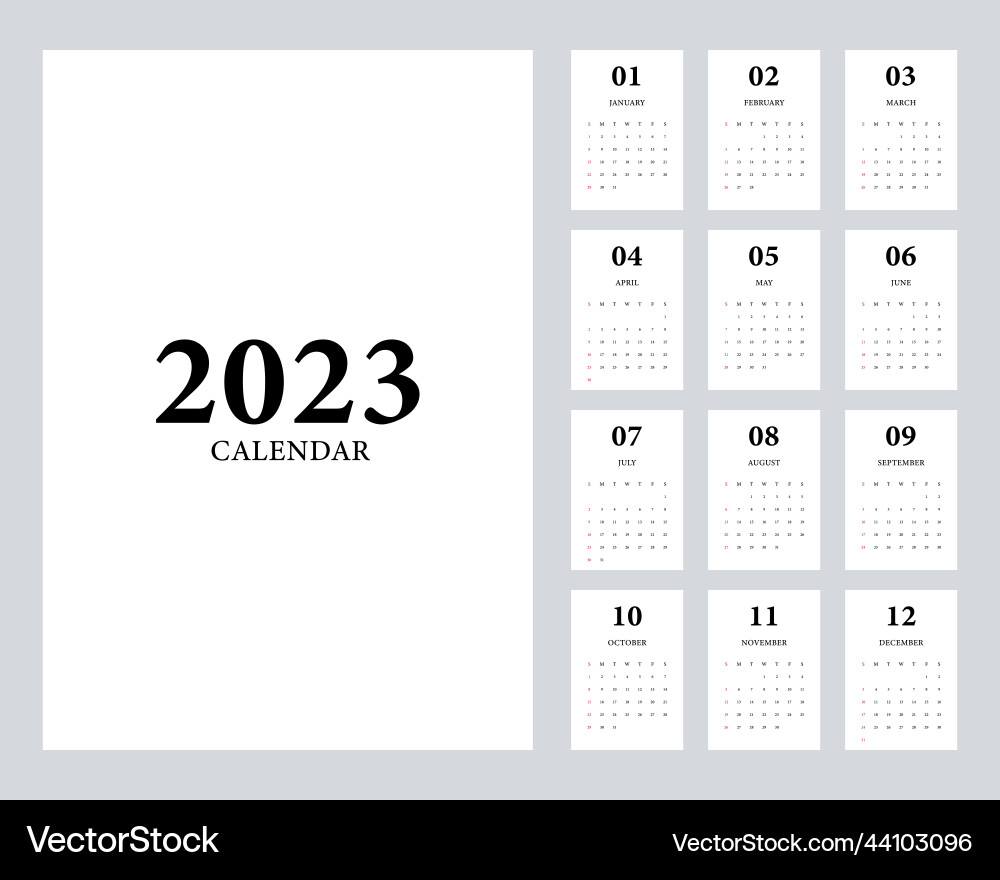 2023 printable monthly calendar template design Vector Image