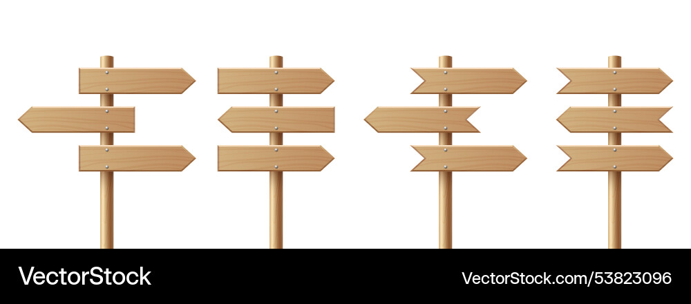 Realistic wooden sign post set blank Royalty Free Vector