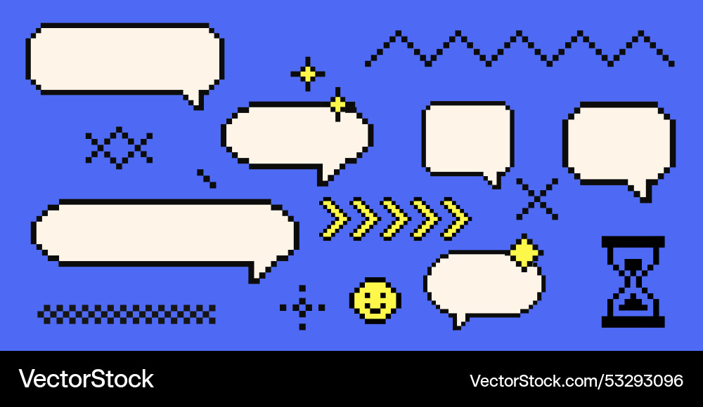 Set of pixel art cloud bubble quote box speech Vector Image