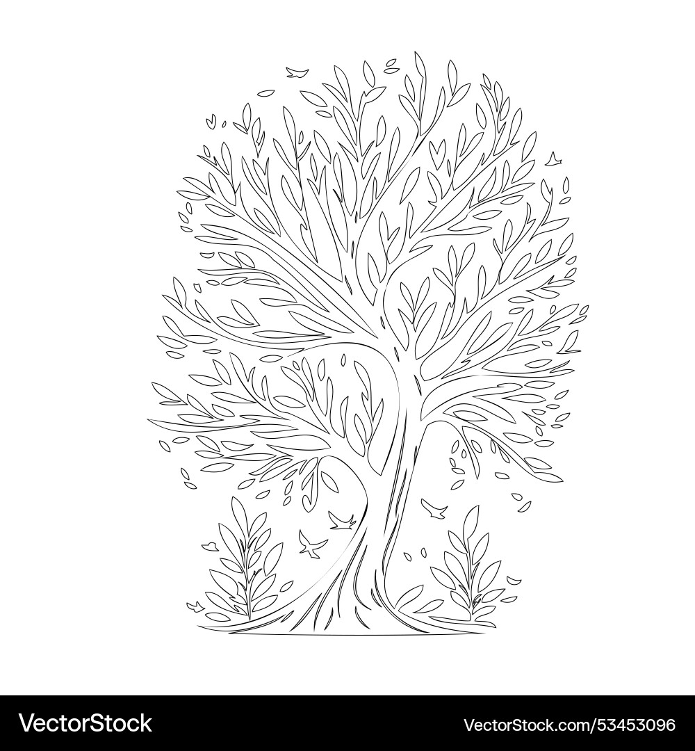 Willow tree nature outline sketch Royalty Free Vector Image