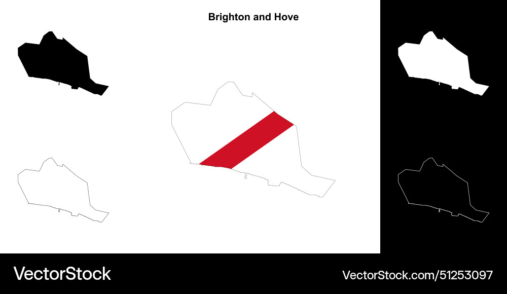 Brighton and hove outline map Royalty Free Vector Image