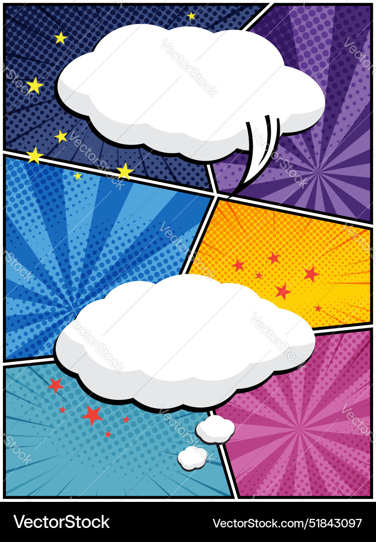 Comic speech bubbles in white clouds on a vibrant Vector Image