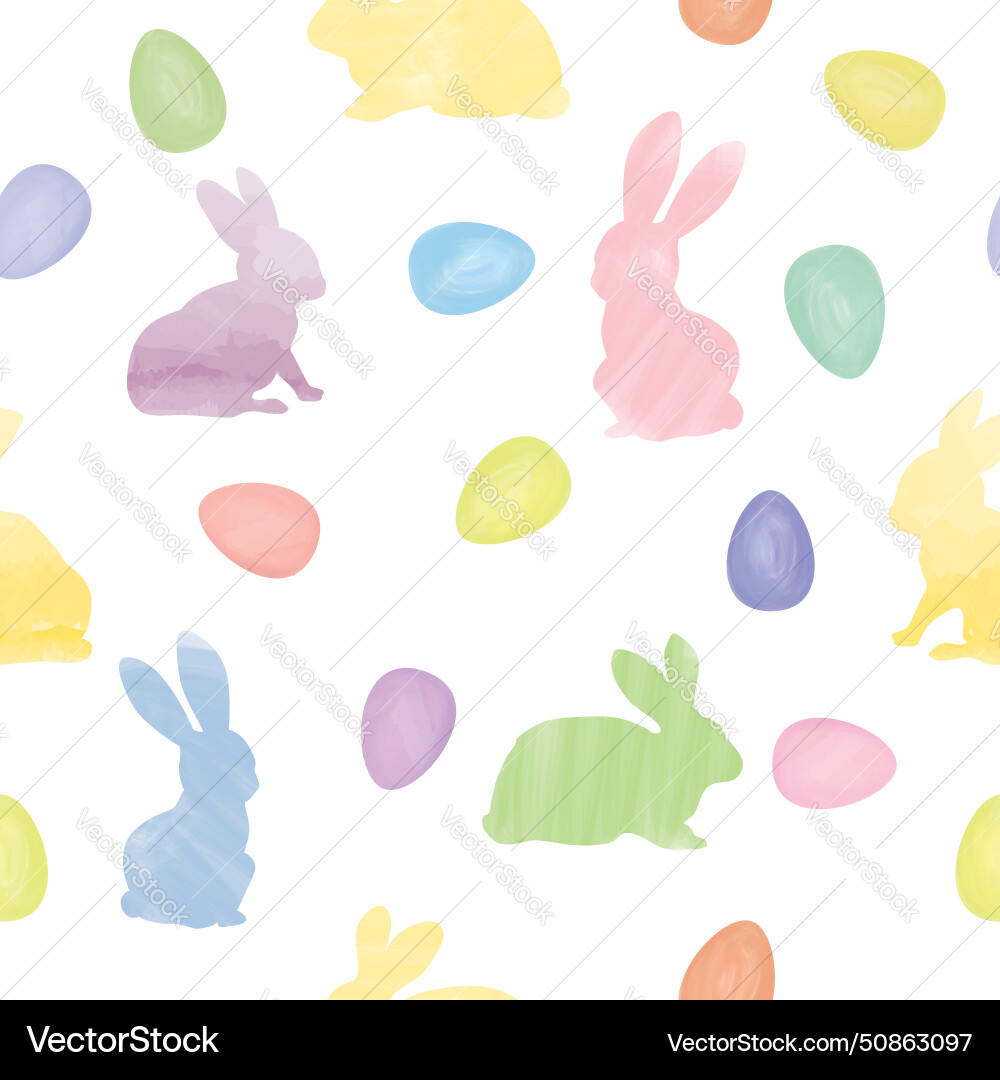 Easter Seamless Pattern with Bunnies & Eggs Vector Image