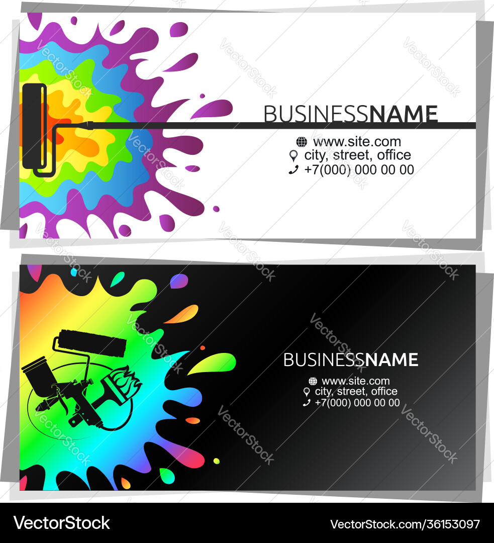 Multicolored paint drops business card for painter