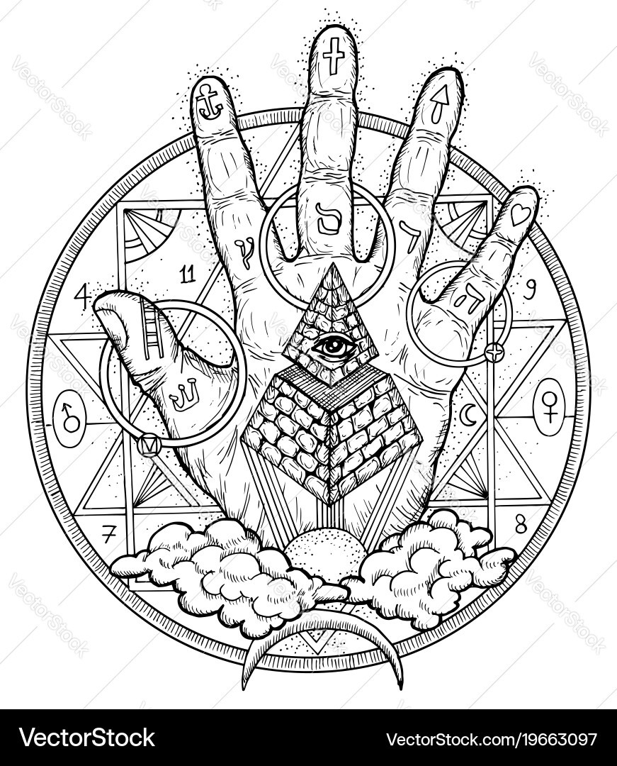 Mystic Hand with Symbols Royalty Free Vector Image