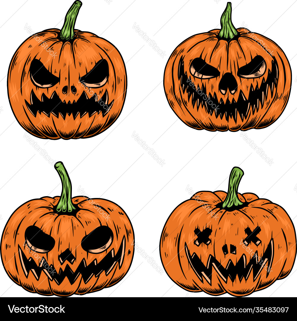 Set scary halloween pumpkin design element Vector Image